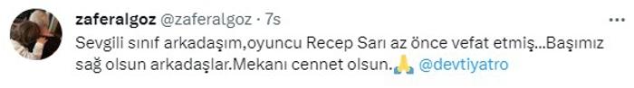 Ünlü oyuncu Recep Sarı hayatını kaybetti