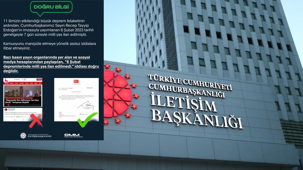 "6 Şubat depremlerinde milli yas ilan edilmedi" iddiasına yalanlama!